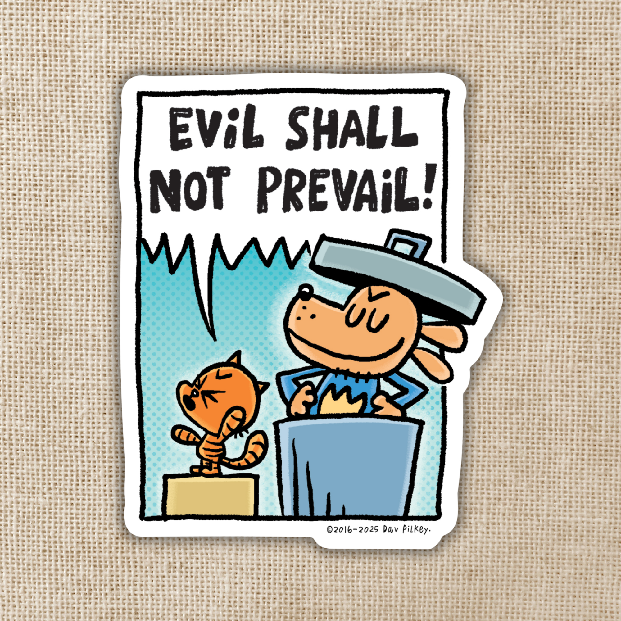 Evil Shall Not Prevail Sticker - Dog Man | Kingdom of Threads